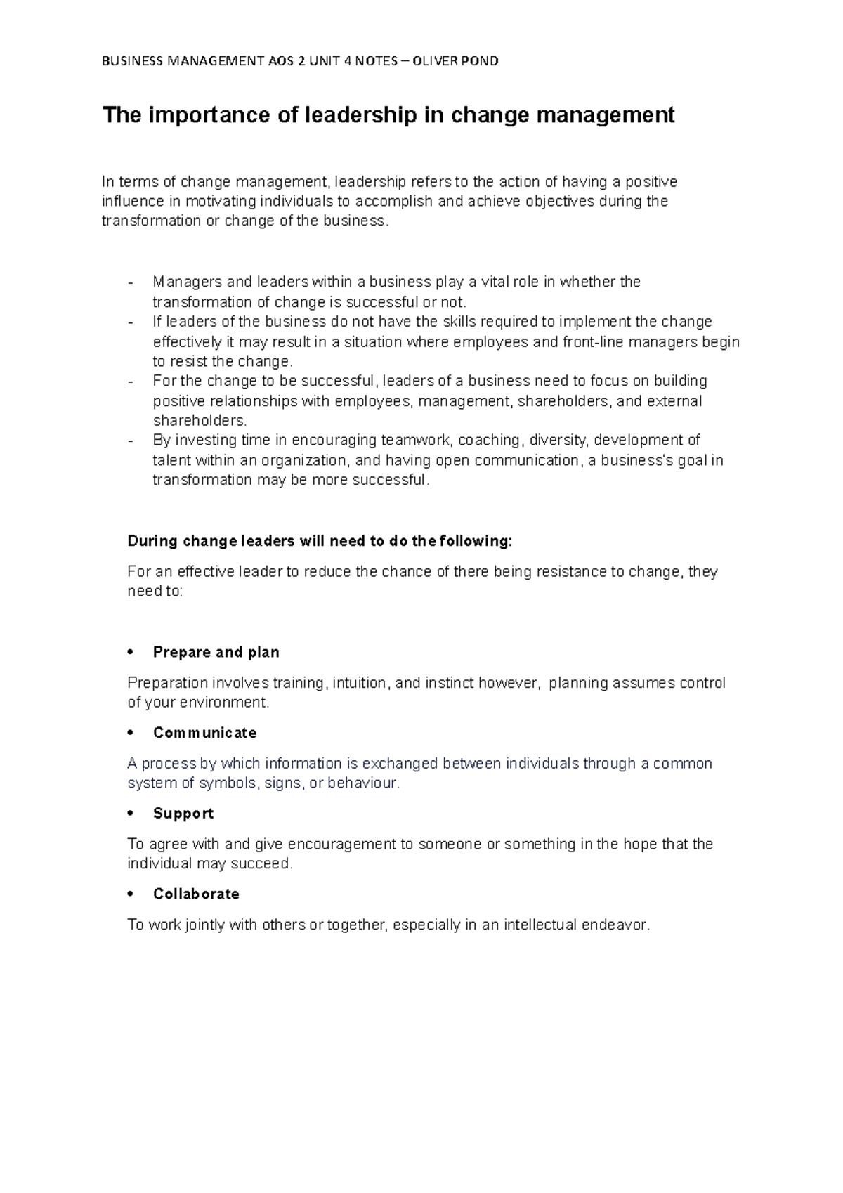 Business Management Notes UNIT 4 AOS 2 - B2000 - Monash - Studocu