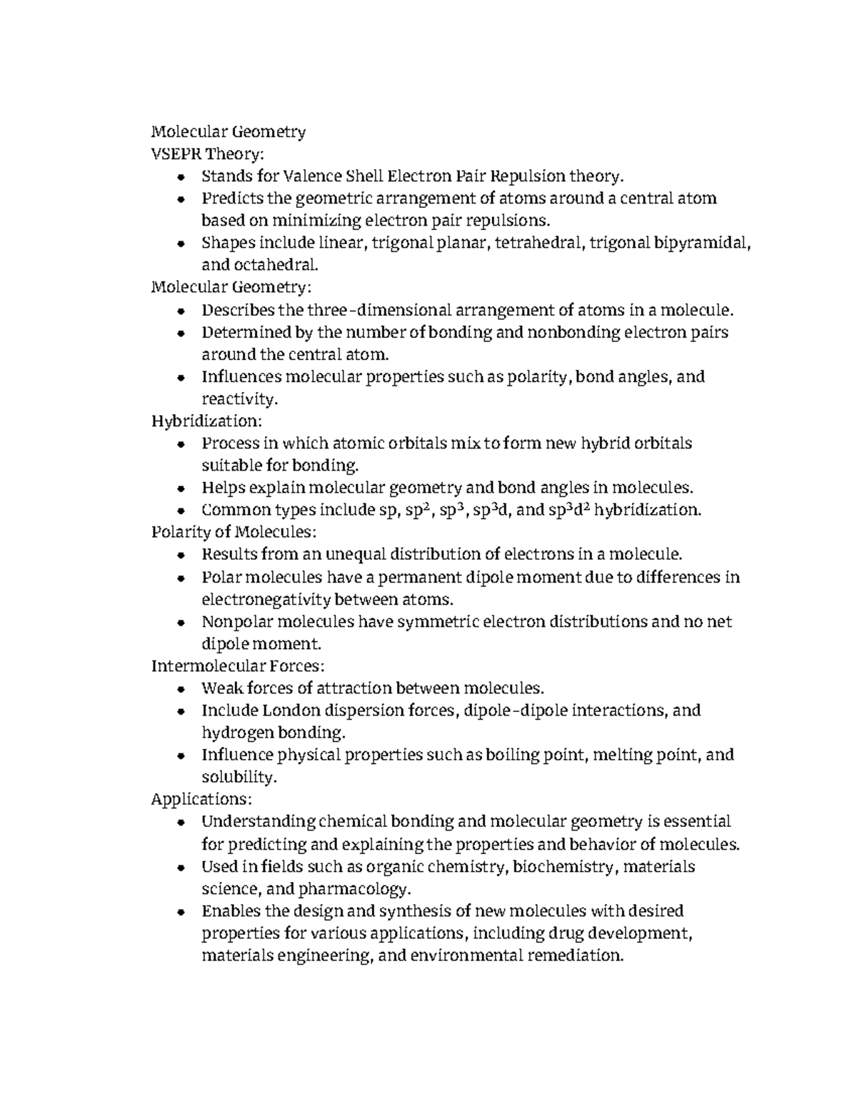 Molecular Geometry - Google Docs - Molecular Geometry VSEPR Theory ...