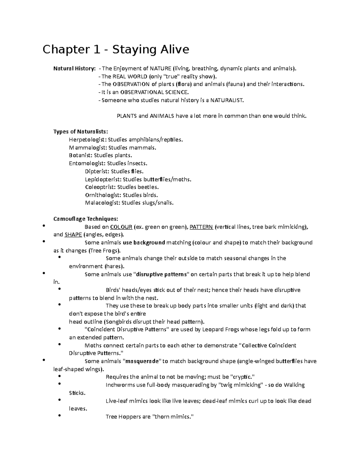 Chapter 1 - Staying Alive - Chapter 1 - Staying Alive Natural History ...