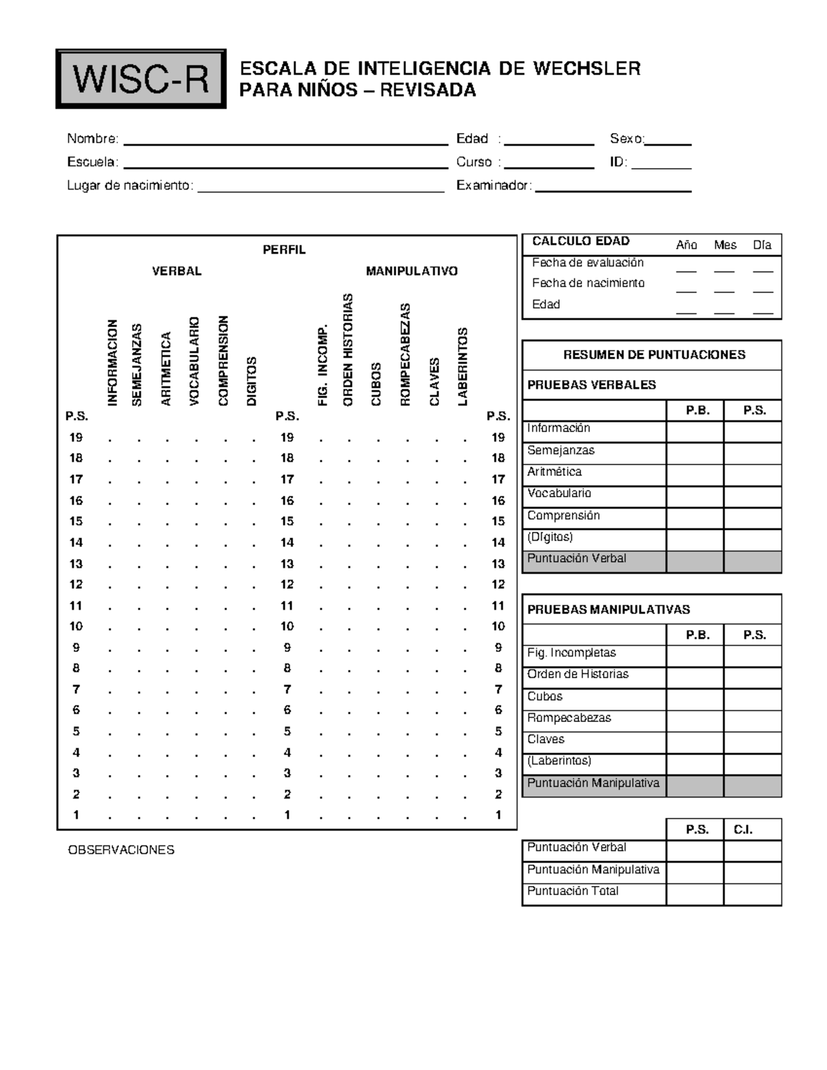 163835530 Protocolo Wisc r - CALCULO EDAD Año Mes Día Fecha de ...