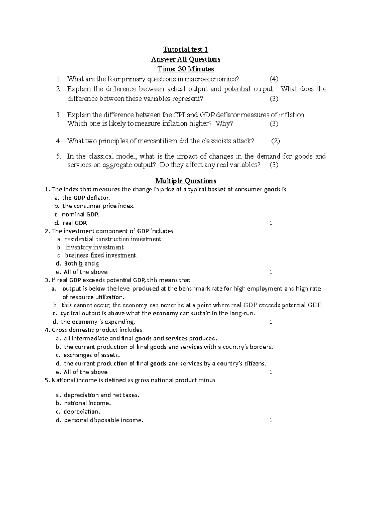 Tutorial test 1 2014 - FOLA - Tutorial test 1 Answer All Questions Time ...