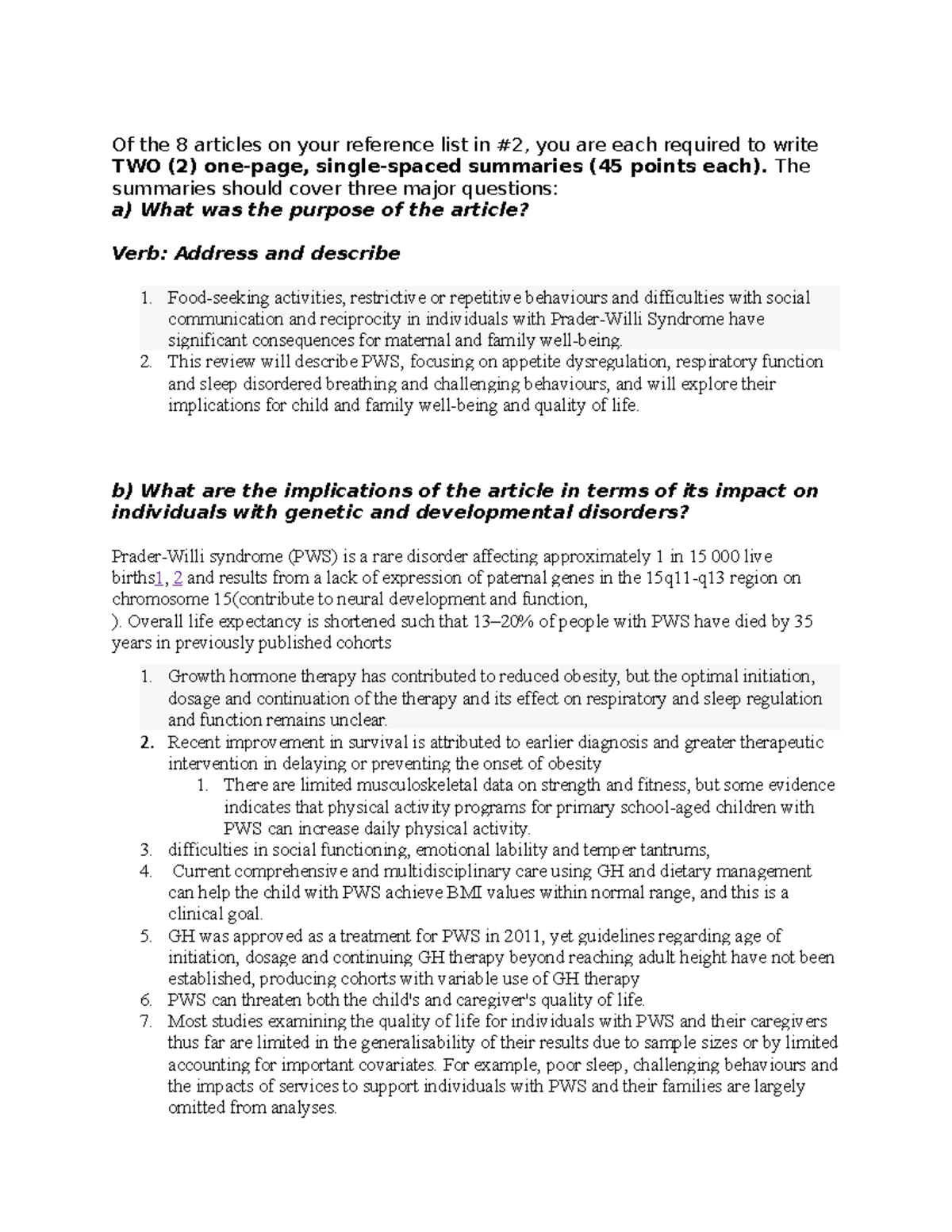PWS Article Research Summary - Of the 8 articles on your reference list ...