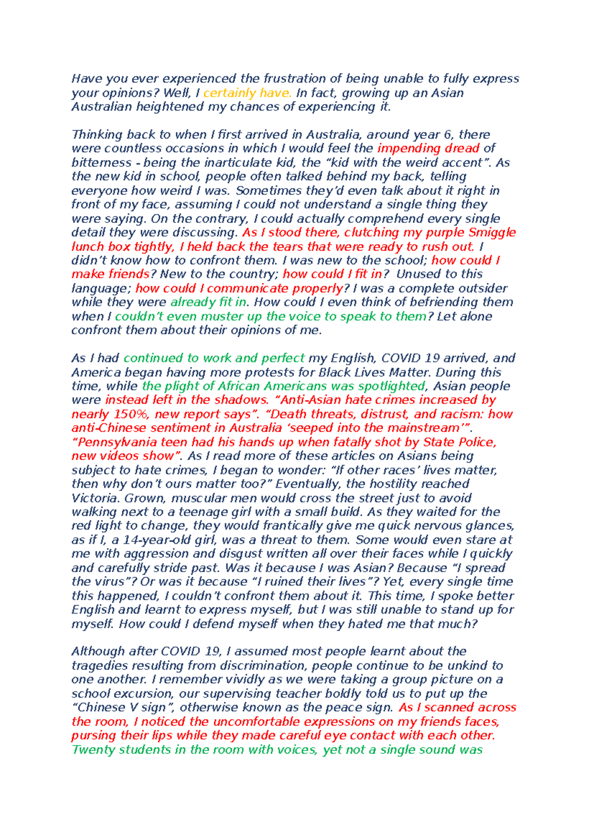 Memoir AOS 2 unit 1 docx - another essay written in year 11 that ...