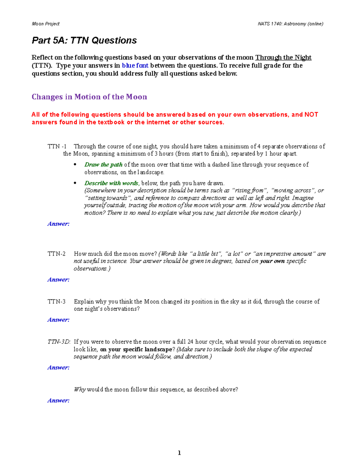 3a Moon Project Questions - Part 5A: TTN Questions Reflect on the ...