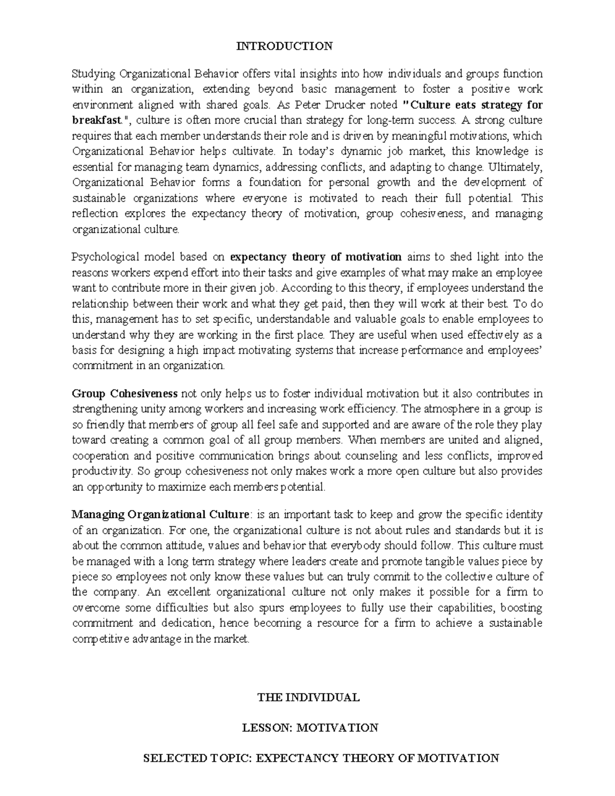 ORGANIZATIONAL BEHAVIOR - INTRODUCTION Studying Organizational Behavior ...