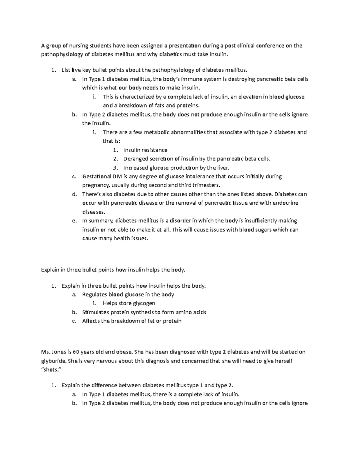 Patho Pharm Case Study 3 - Diabetes - A group of nursing students have ...
