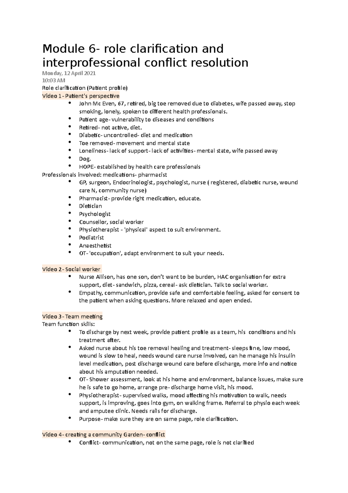 Module 6 - conflicts within interprofessional teams, manage and resolve ...
