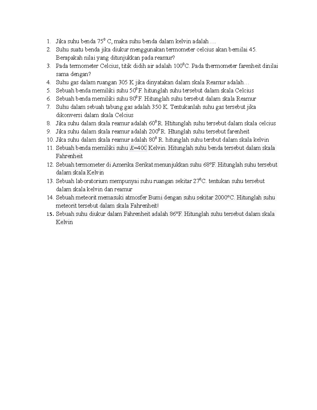 Soal suhu - soal suhu sesuai rumus perhitungan sebagai referensi - Jika ...