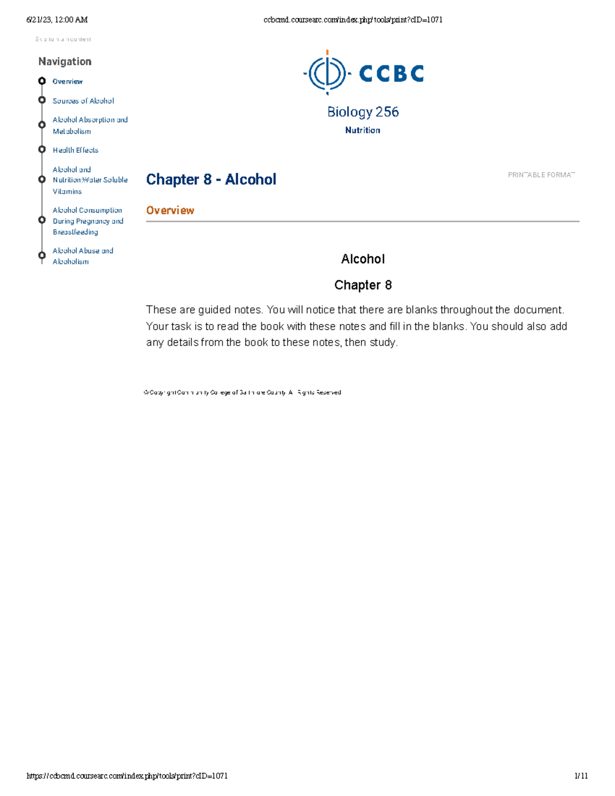 Chapter 8 notes - Navigation Alcohol Chapter 8 These are guided notes ...