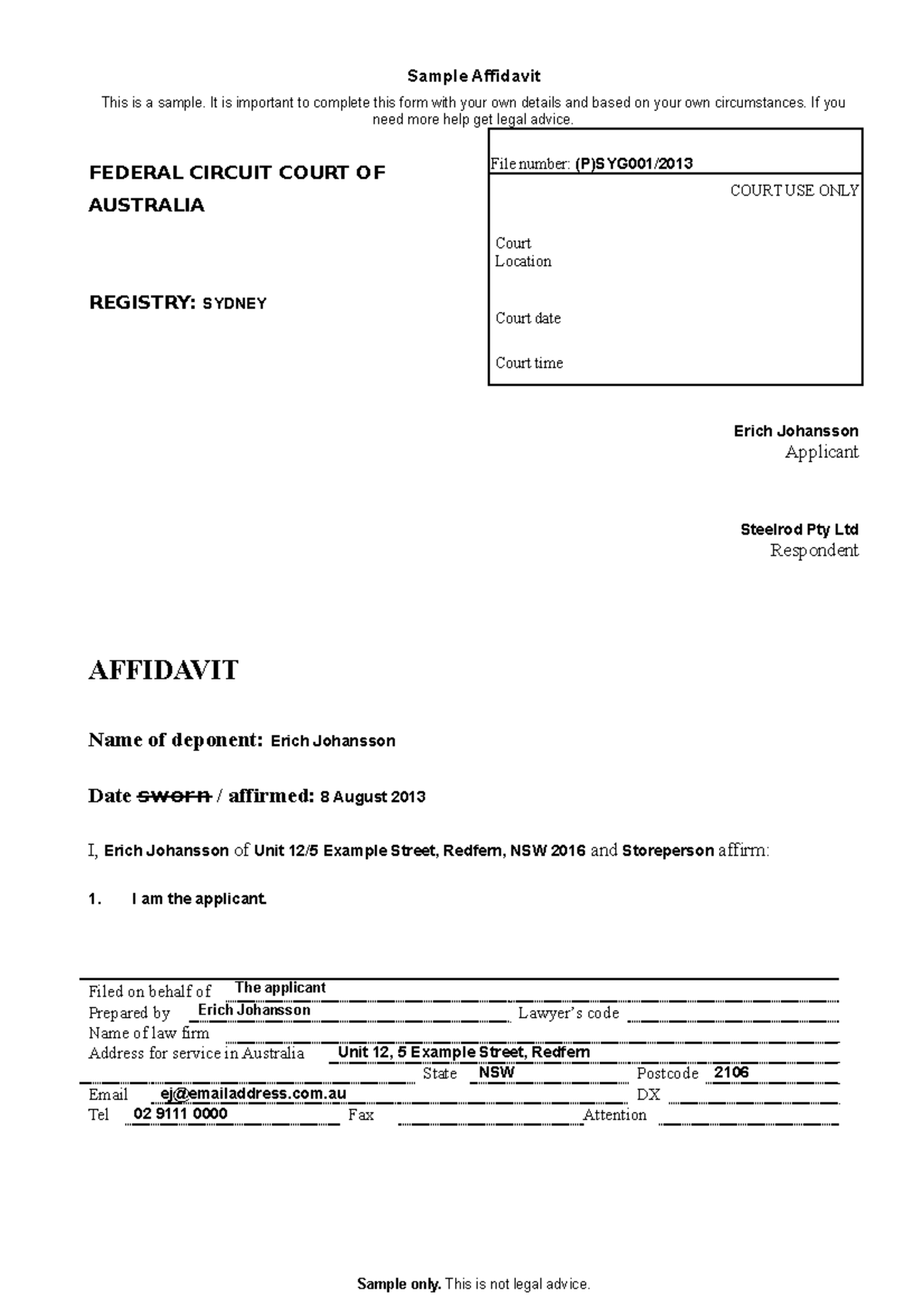 Sample affidavit - Sample Affidavit This is a sample. It is important ...