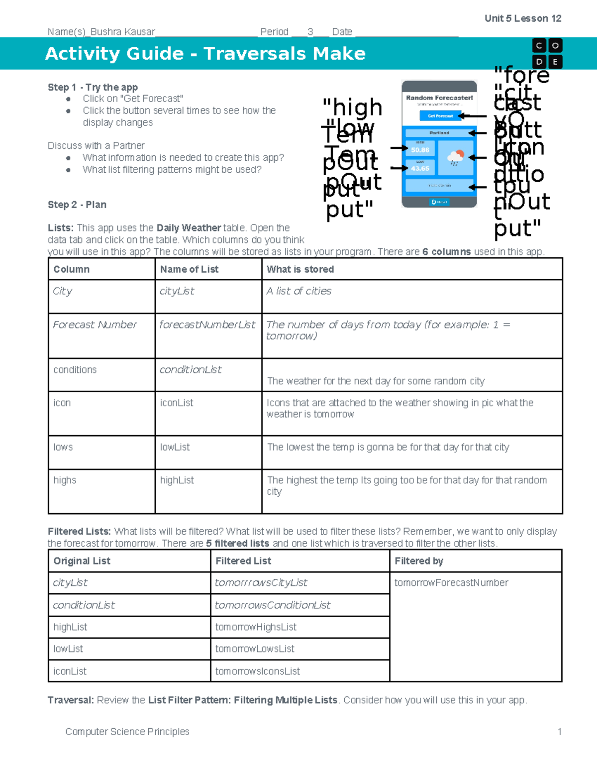 Activity Guide - Traversals Make - Unit 5 Lesson 12 - Unit 5 Lesson 12 Name(s)Bushra - Studocu