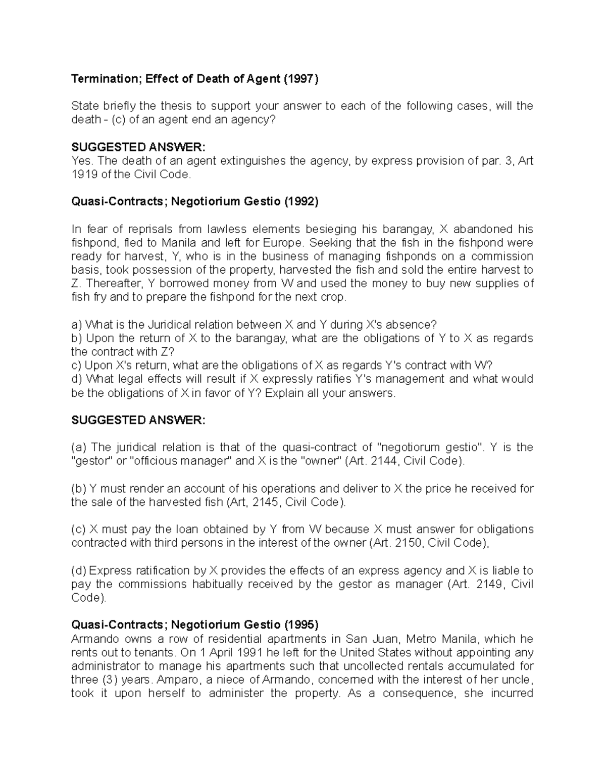 LAW- Agency 5 - Termination; Effect of Death of Agent (1997) State ...