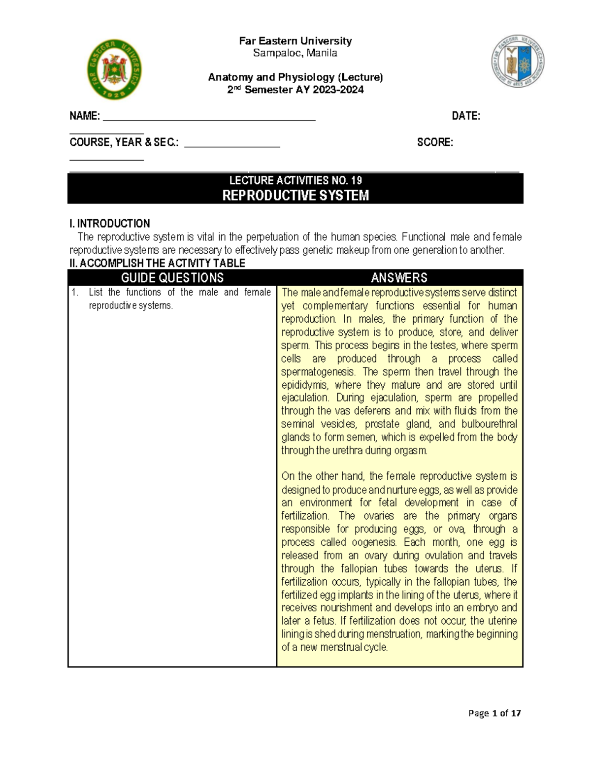 19 Reproductive System-1 - Sampaloc, Manila Anatomy and Physiology ...