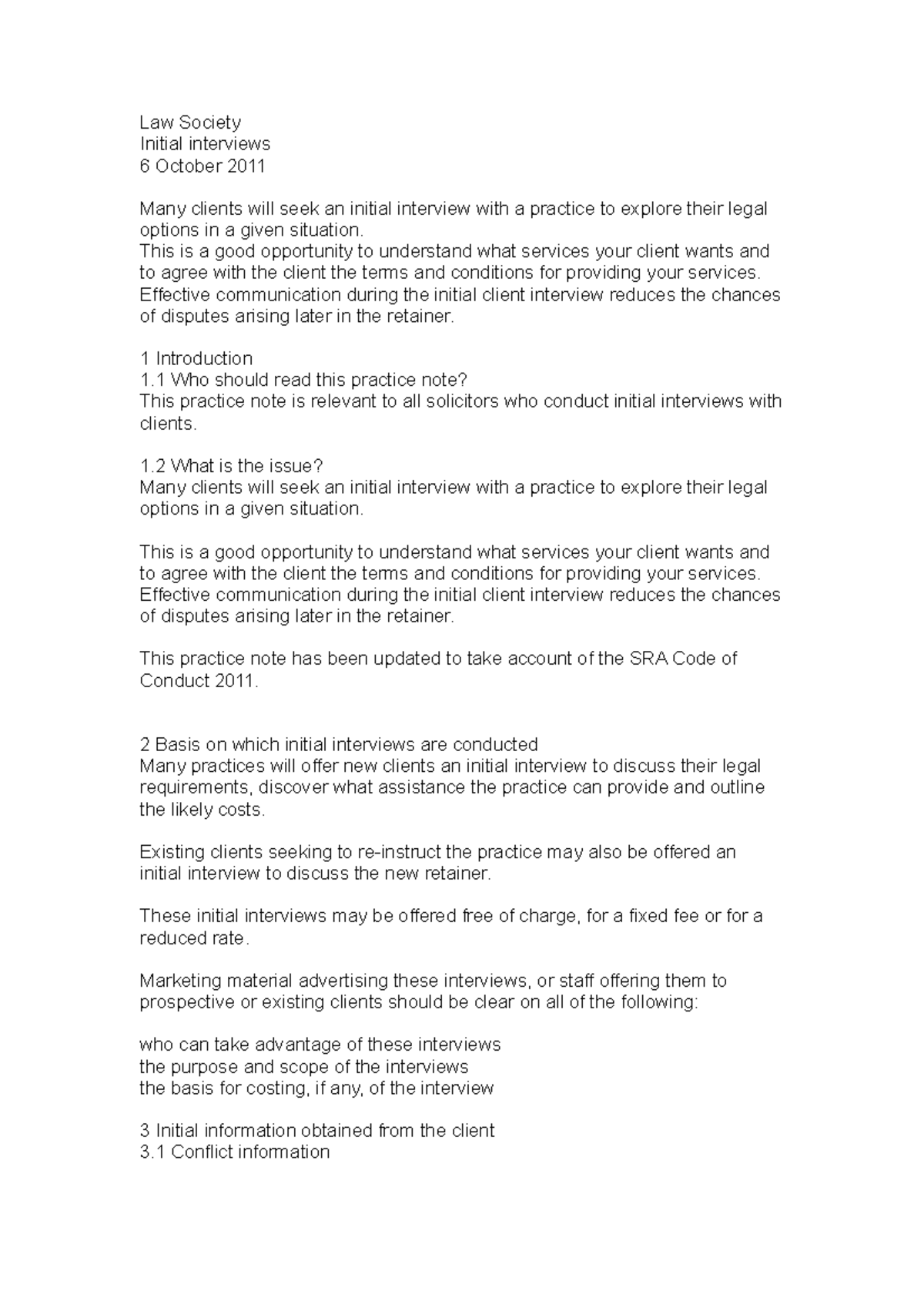 Law Society initial interview guidance - Law Society Initial interviews ...