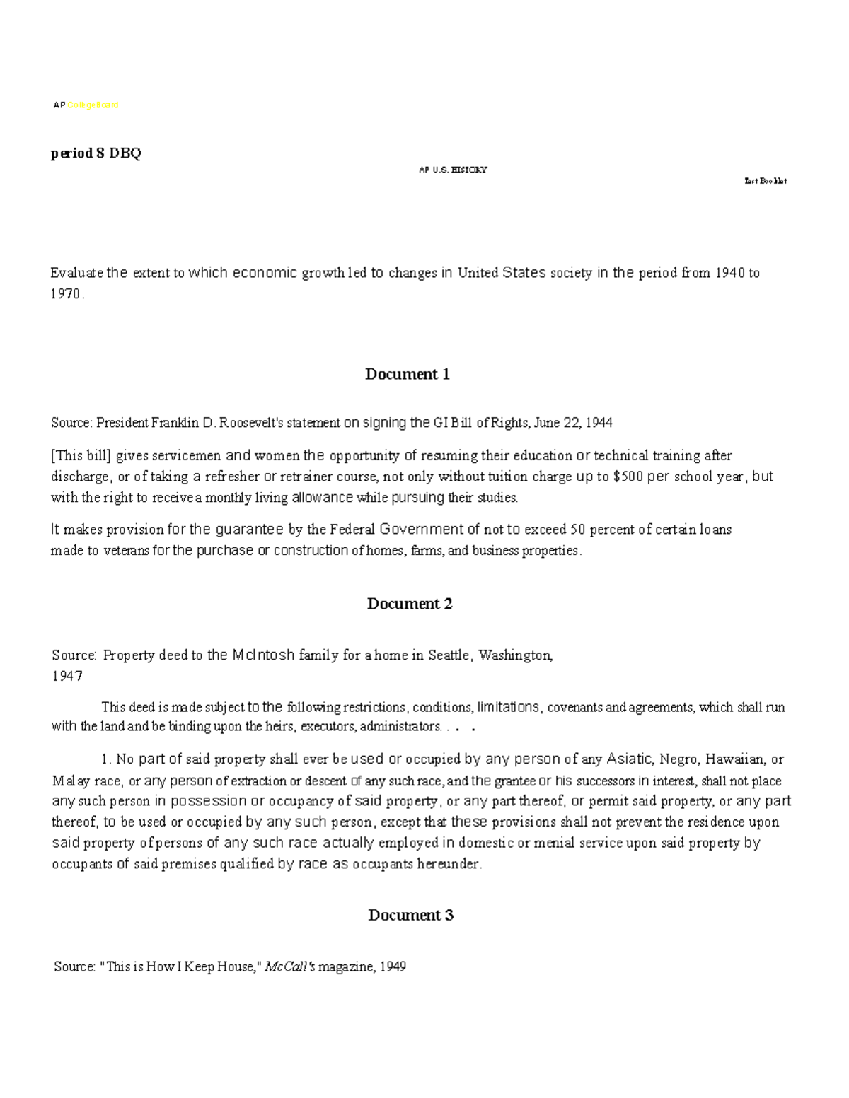 Period 8 DBQ - DBQ assigntment - AP CollegeBoard period 8 DBQ AP U ...