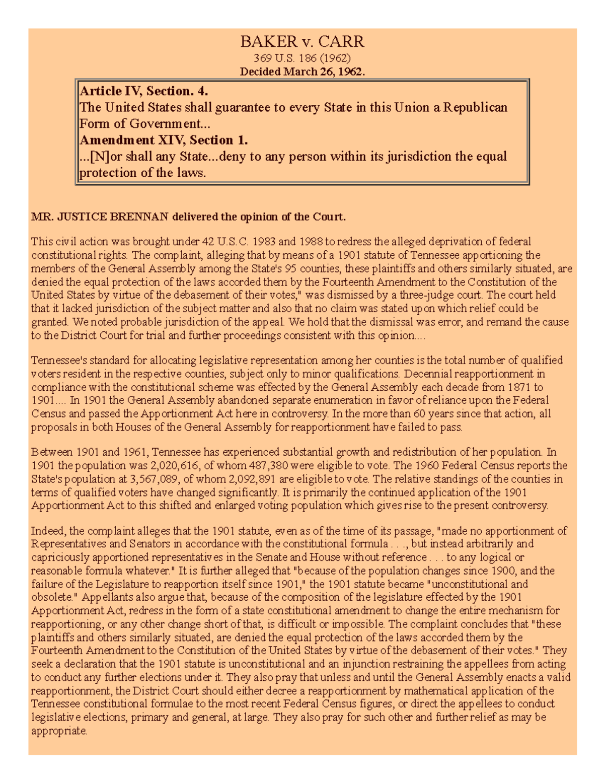 11 Baker v. CARR, 369 U.S. 186 (1962) - BAKER v. CARR 369 U. 186 (1962 ...