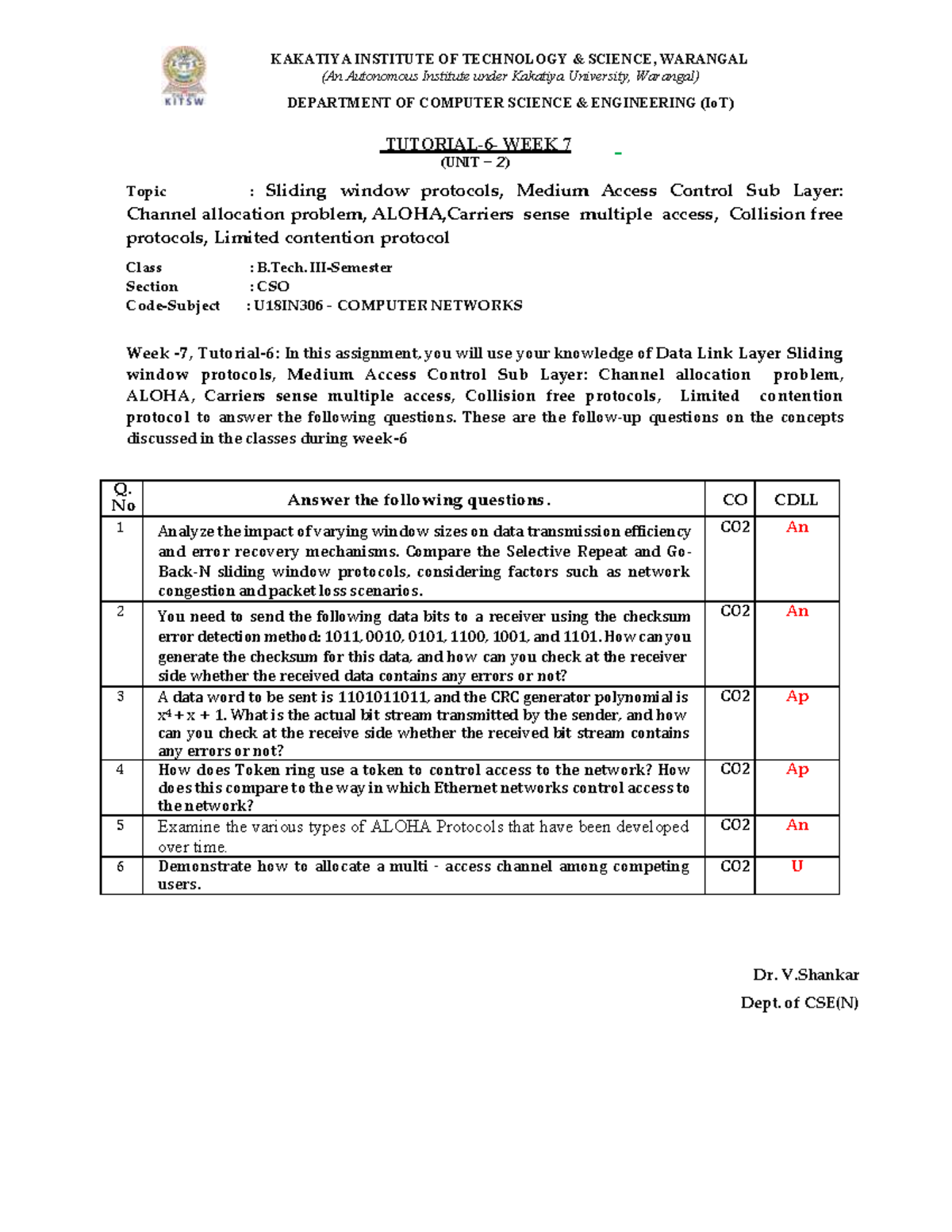 CN T6 - Nil - KAKATIYA INSTITUTE OF TECHNOLOGY & SCIENCE, WARANGAL (An ...