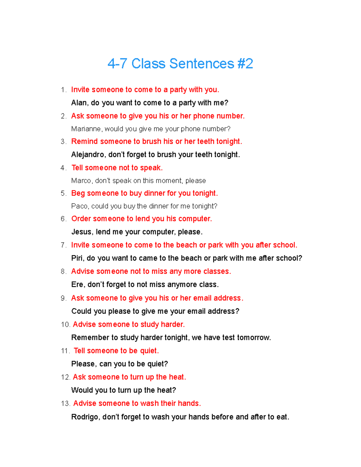 Class sentences 4-2 - Sentencias para practicar y aprender - 4-7 Class ...