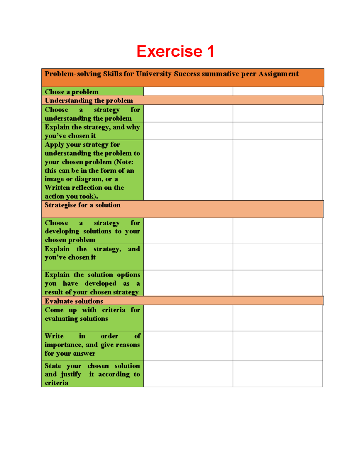 Exercise 1-Problem - please help - Exercise 1 Problem-solving Skills for University Success ...