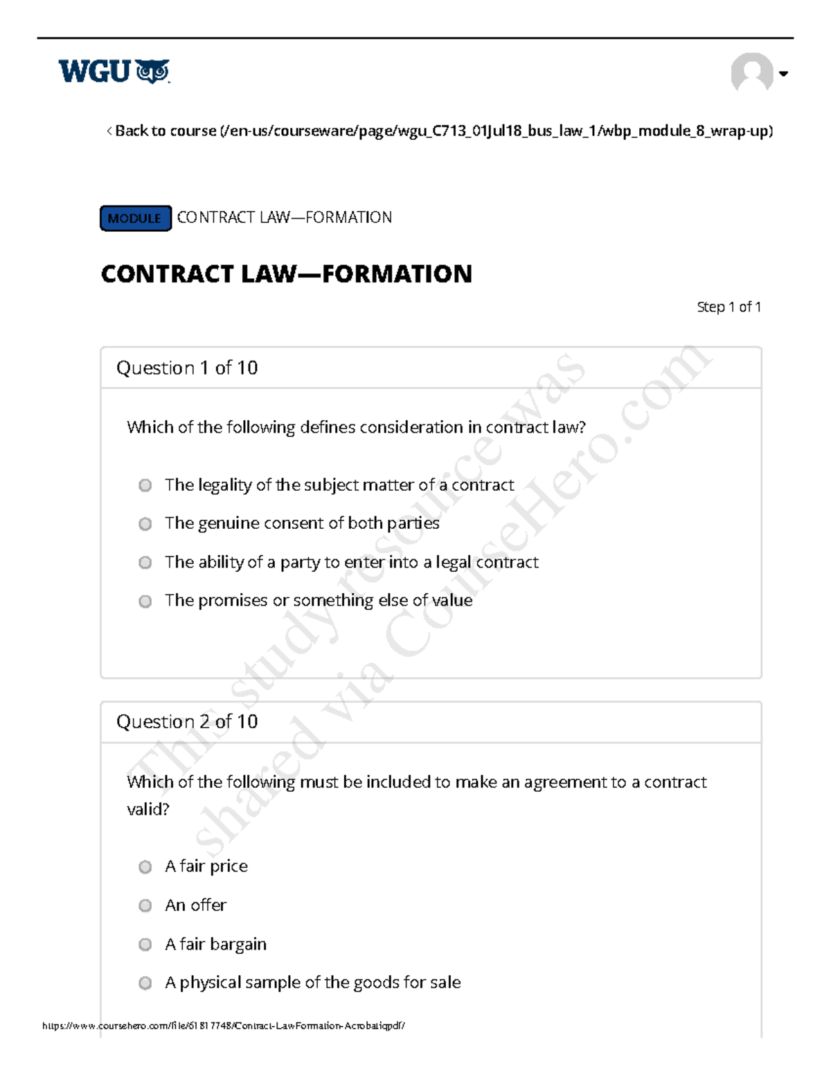 Contract Law Formation Acrobatiq - MODULE CONTRACT LAW—FORMATION ...