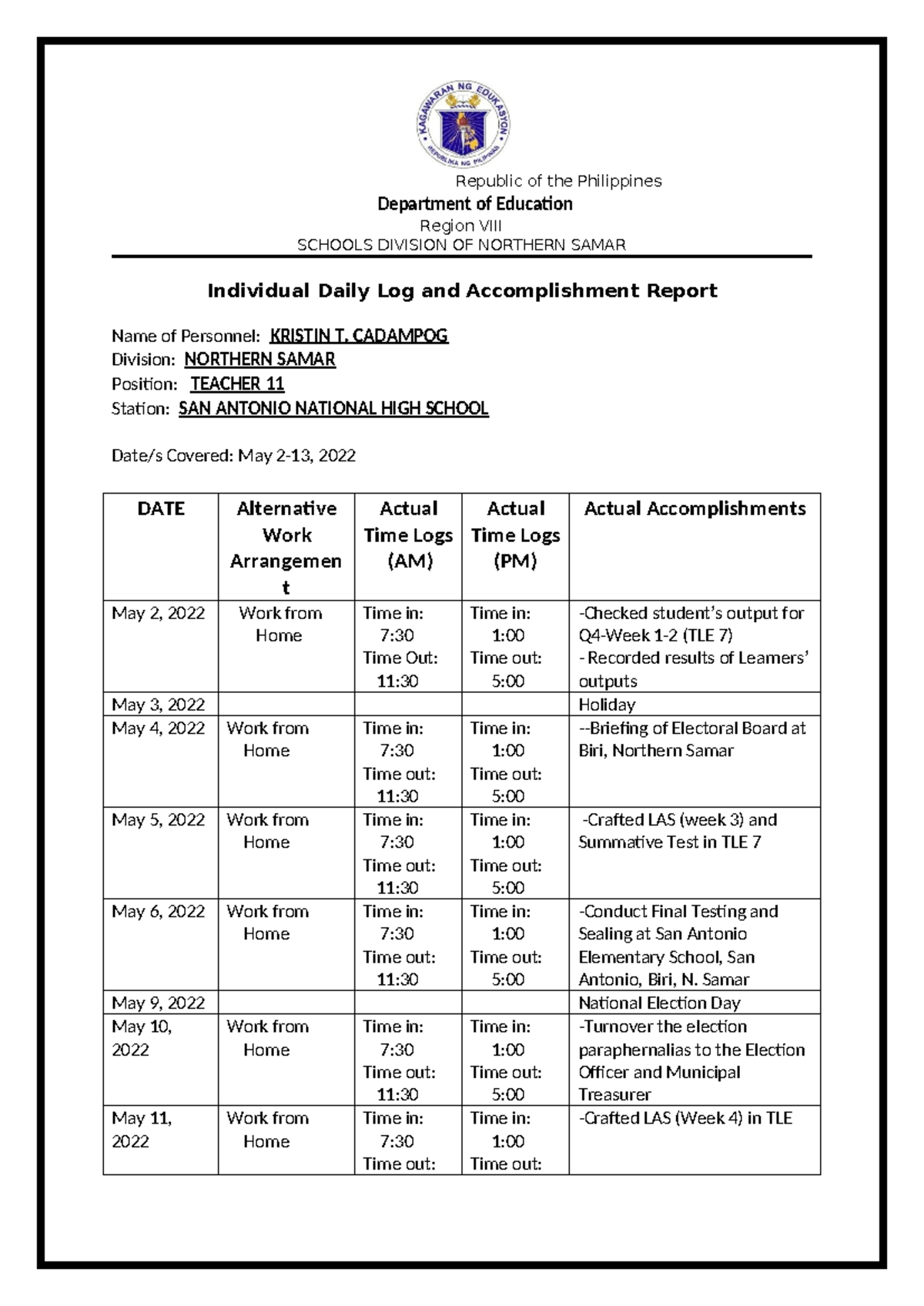 Idlar-May 2-13,2022 - IDLAR - Republic of the Philippines Department of ...