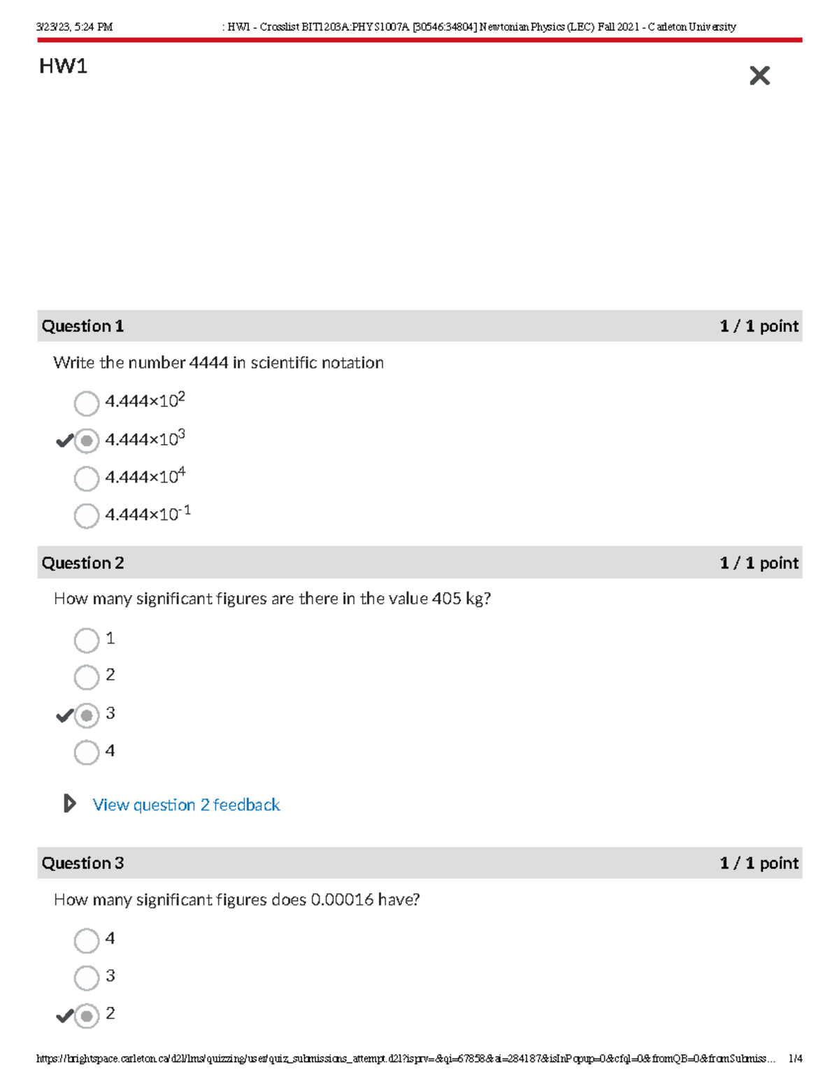 HW1 PHYS1007 - HW Question 1 1 / 1 point Write the number 4444 in ...