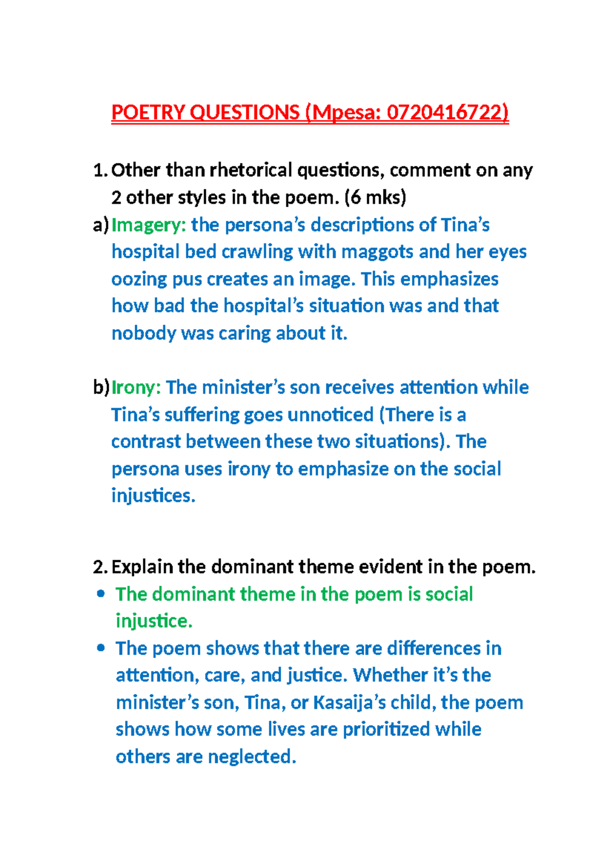 Jameel yahya Form 3 group 3 - POETRY QUESTIONS (Mpesa: 0720416722 ...