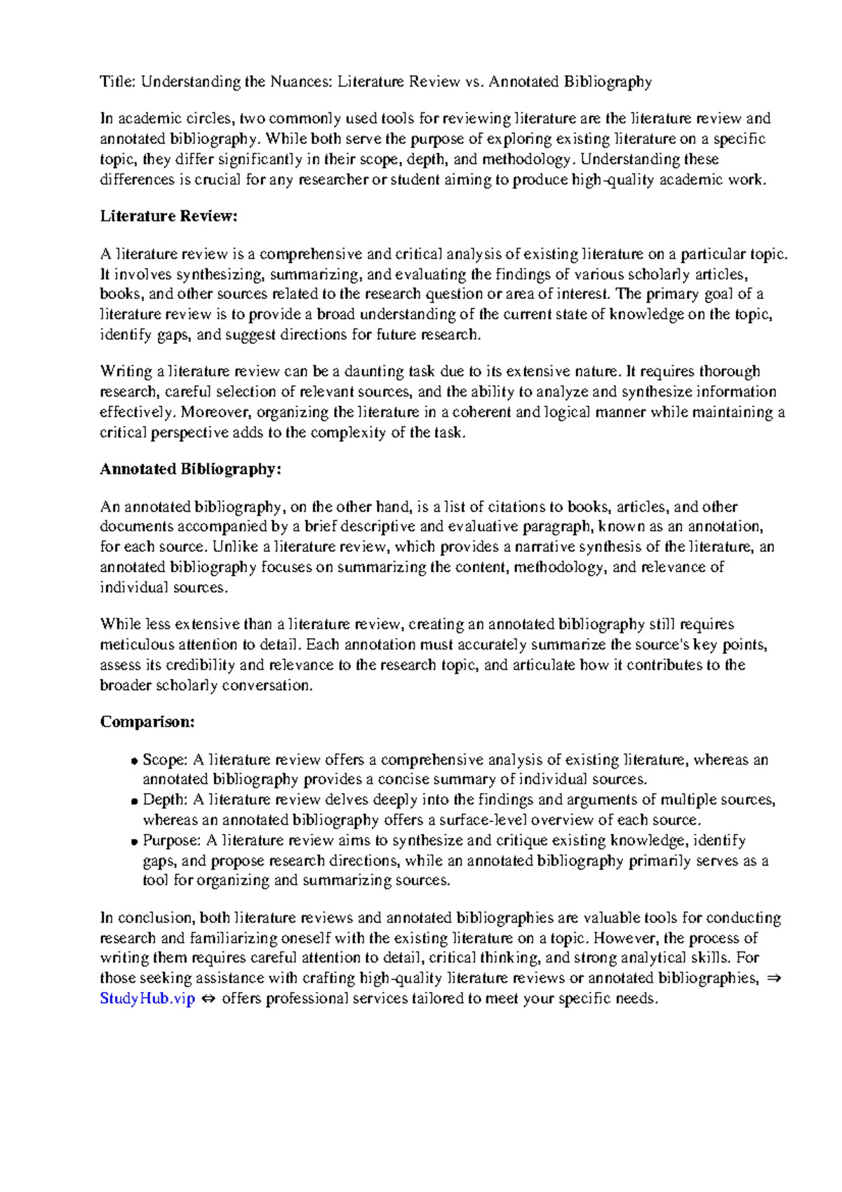 Compare And Contrast Literature Review And Annotated Bibliography ...