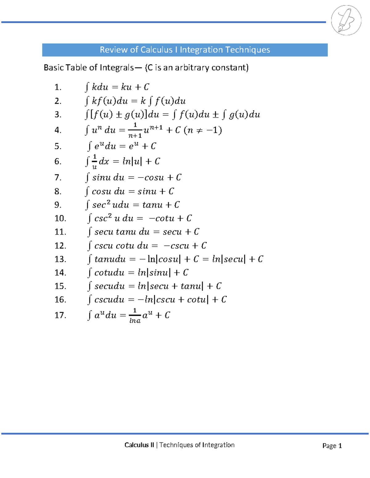 Sections 4.9 and 5 - notes - Calculus II | Techniques of Integration ...