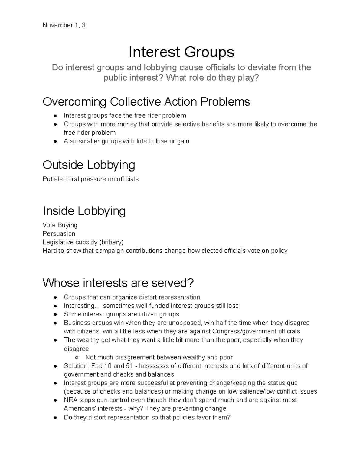 Lecture Interest Groups - November 1, 3 Interest Groups Do interest ...