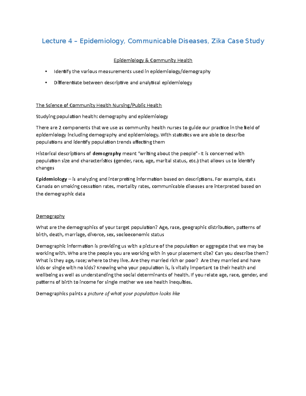 Lecture 4 - epidemiology - Lecture 4 – Epidemiology, Communicable ...