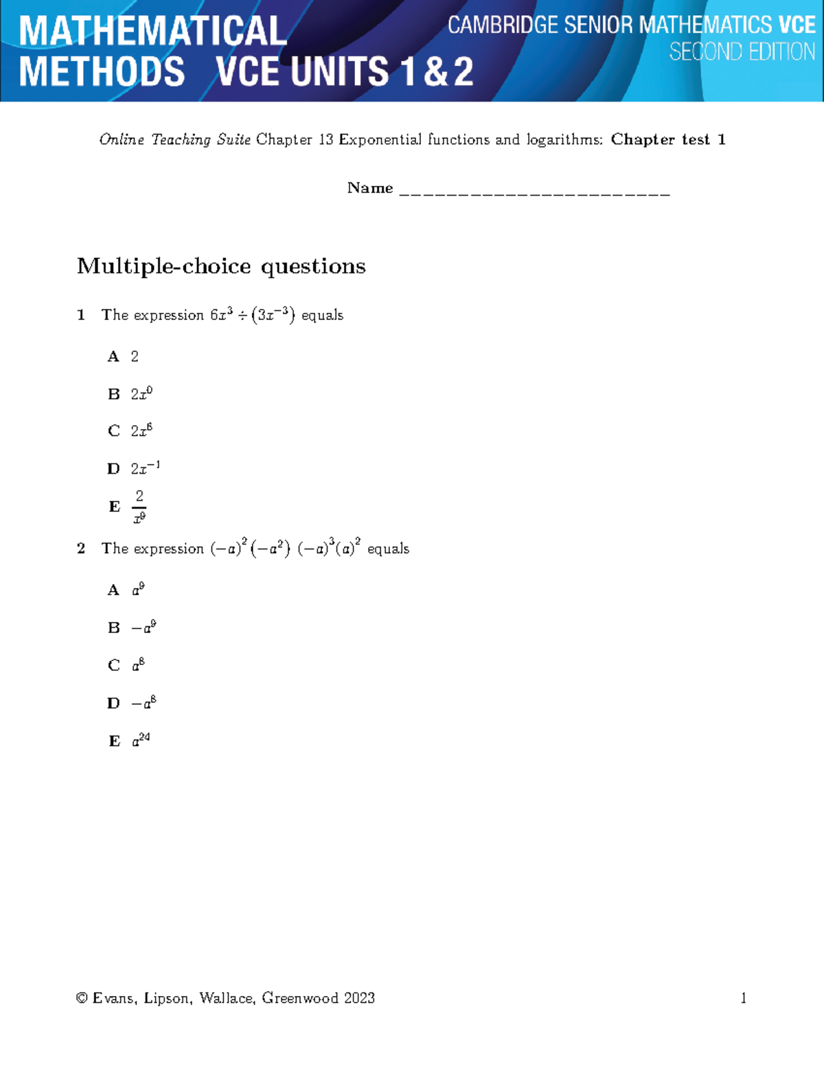 Logexp 12 - VCE math practice - Online Teaching Suite Chapter 13 ...