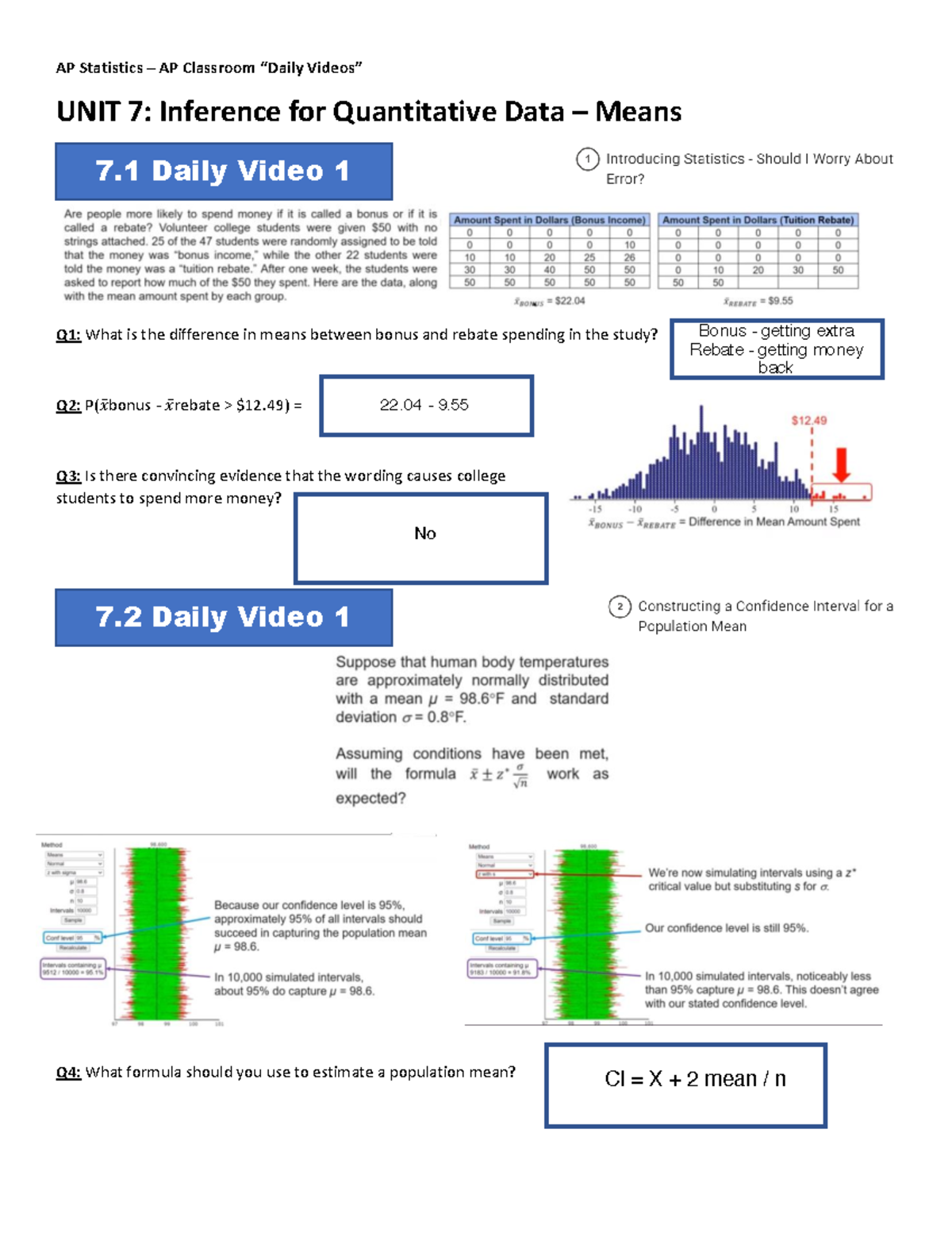 AP Daily Unit 7 Video Handout - AP Statistics – AP Classroom “Daily ...