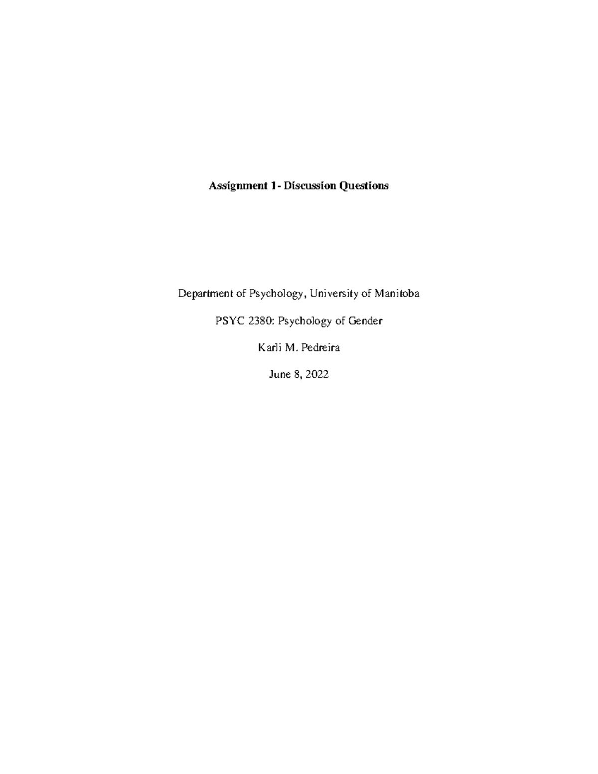 Psyc 2380 assignment 1 for stu docu - Assignment 1- Discussion ...