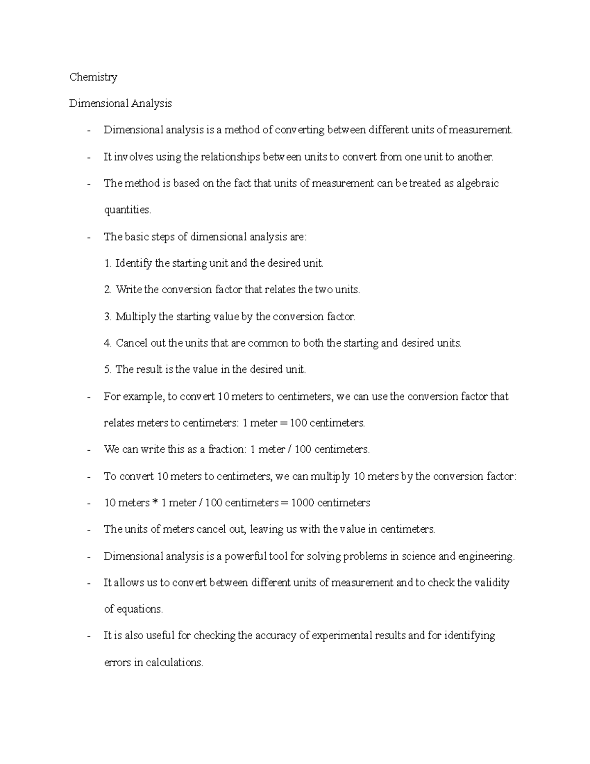 Chemistry-Dimensional Analysis - It involves using the relationships ...