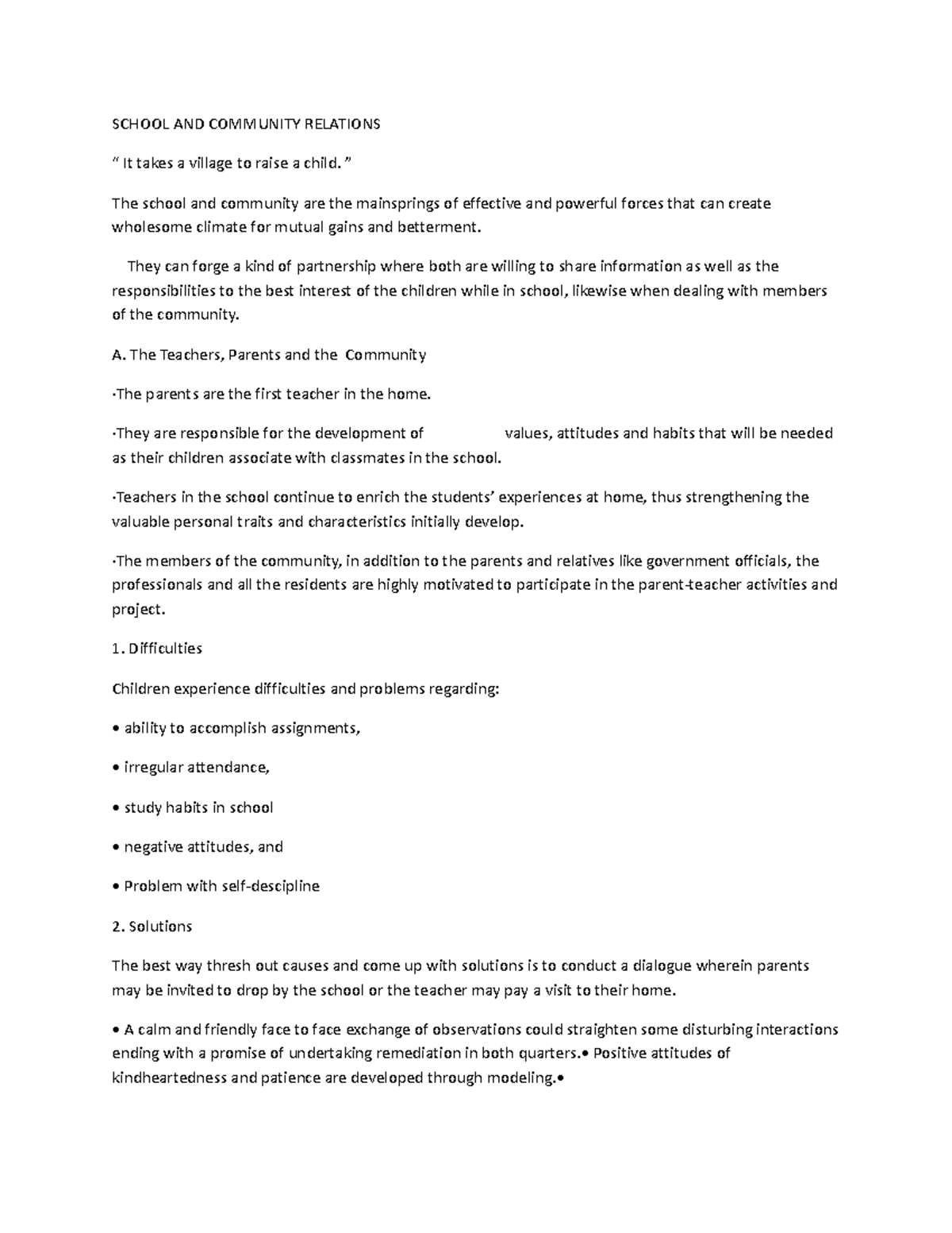 School AND COMM WPS - Jwiah wiwhwb - SCHOOL AND COMMUNITY RELATIONS ...