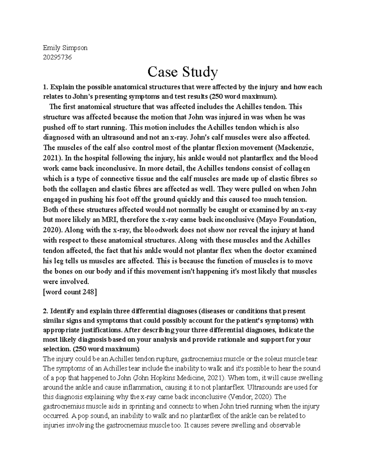 Anatomy Case Study Anatomical Structure/Diagnosis - Emily Simpson ...