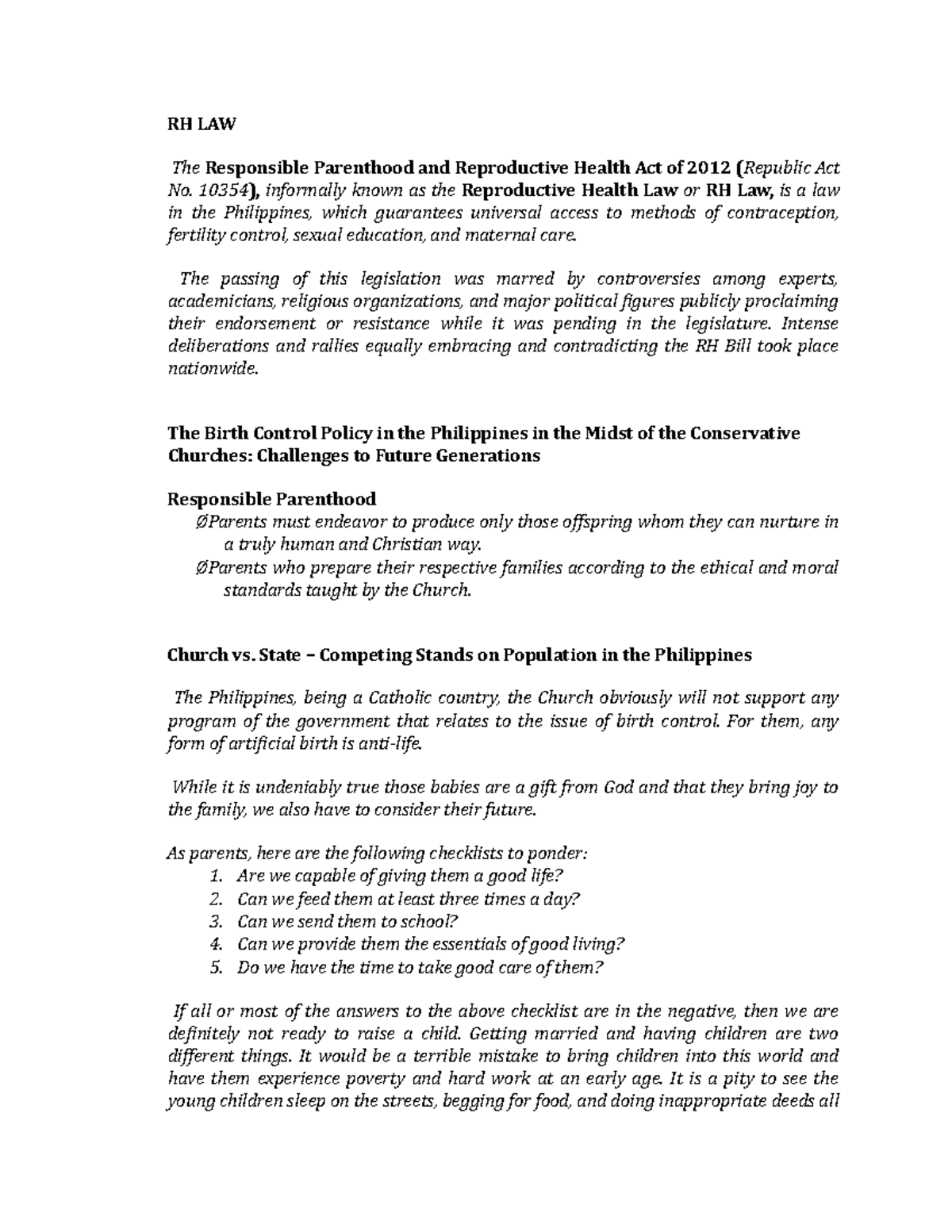 RH LAW - The Responsible Parenthood and Reproductive Health Act of 2012 ...