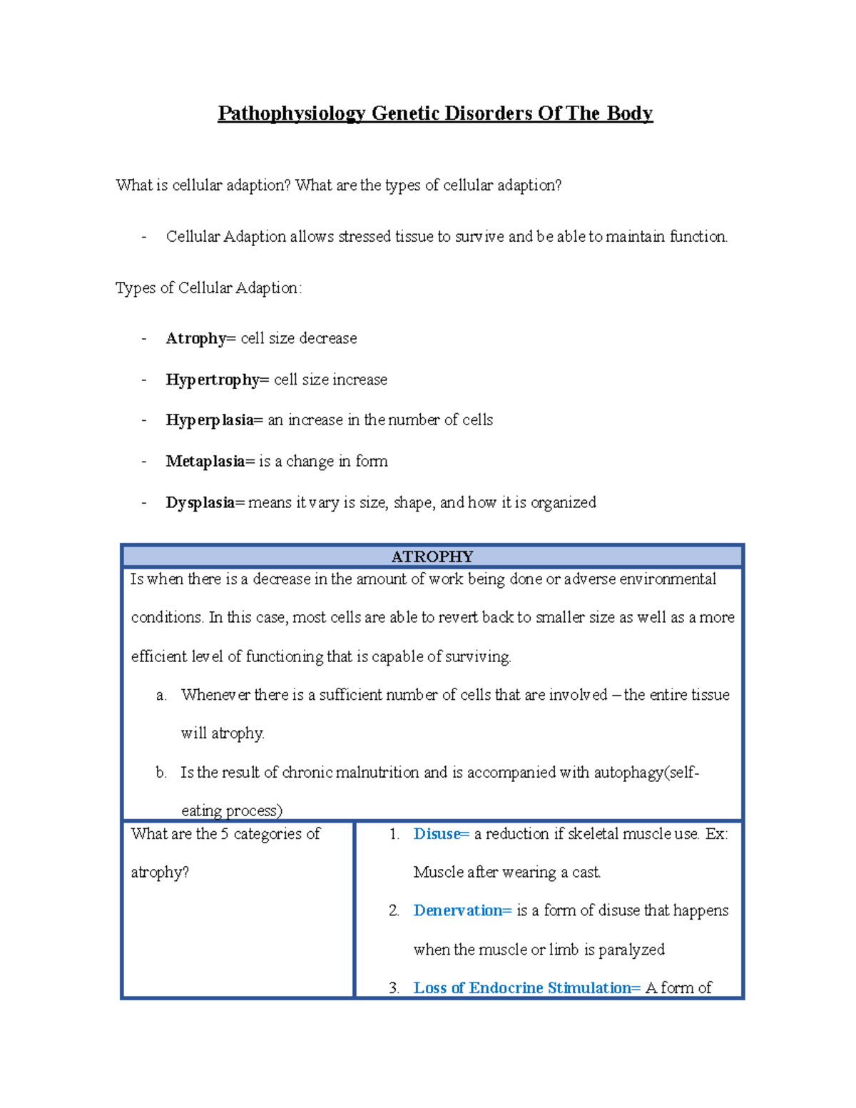 Pathophysiology Genetic Disorders of the Body - Types of Cellular ...