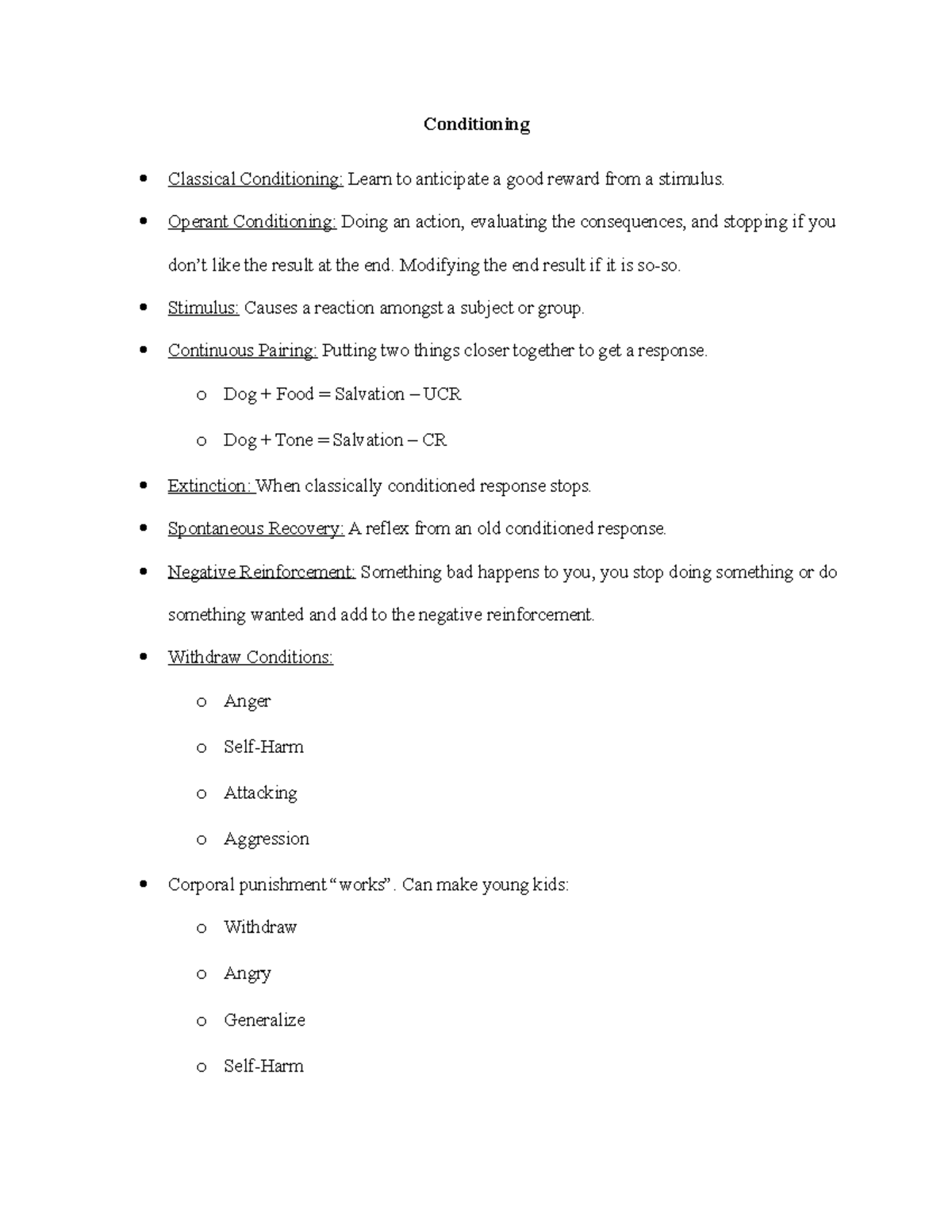 Psych Notes 3 - Conditioning Classical Conditioning: Learn to ...