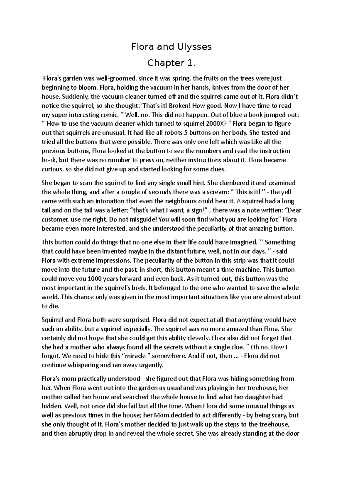 Flora and Ulysses - Essay Y6 - Flora and Ulysses Chapter 1. Flora’s ...