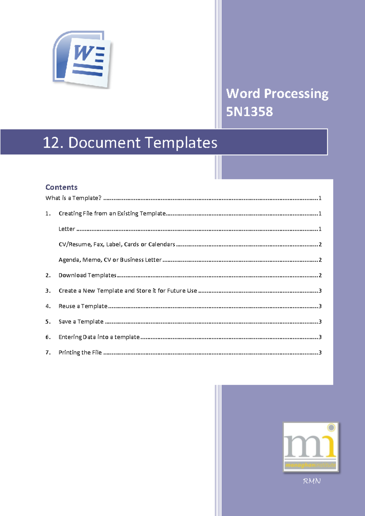 Lo12 document templates - Word Processing 5N 12. Document Templates ...