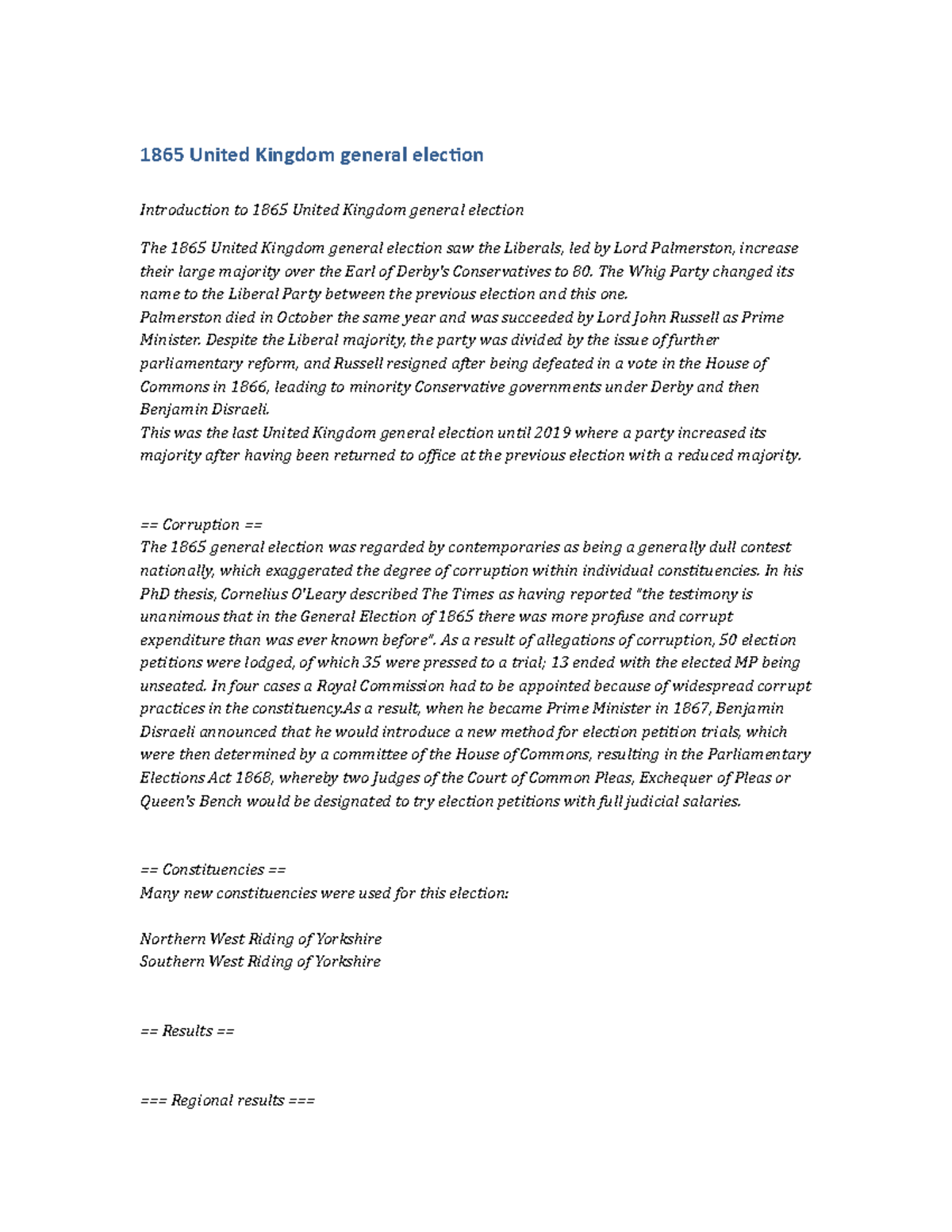 POLS157Essay 1865 United Kingdom general election - 1865 United Kingdom ...