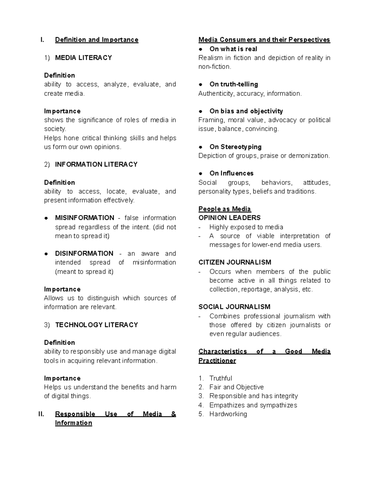 MIL REV1 - MEDIA LITERACY - I. Definition and Importance 1) MEDIA ...