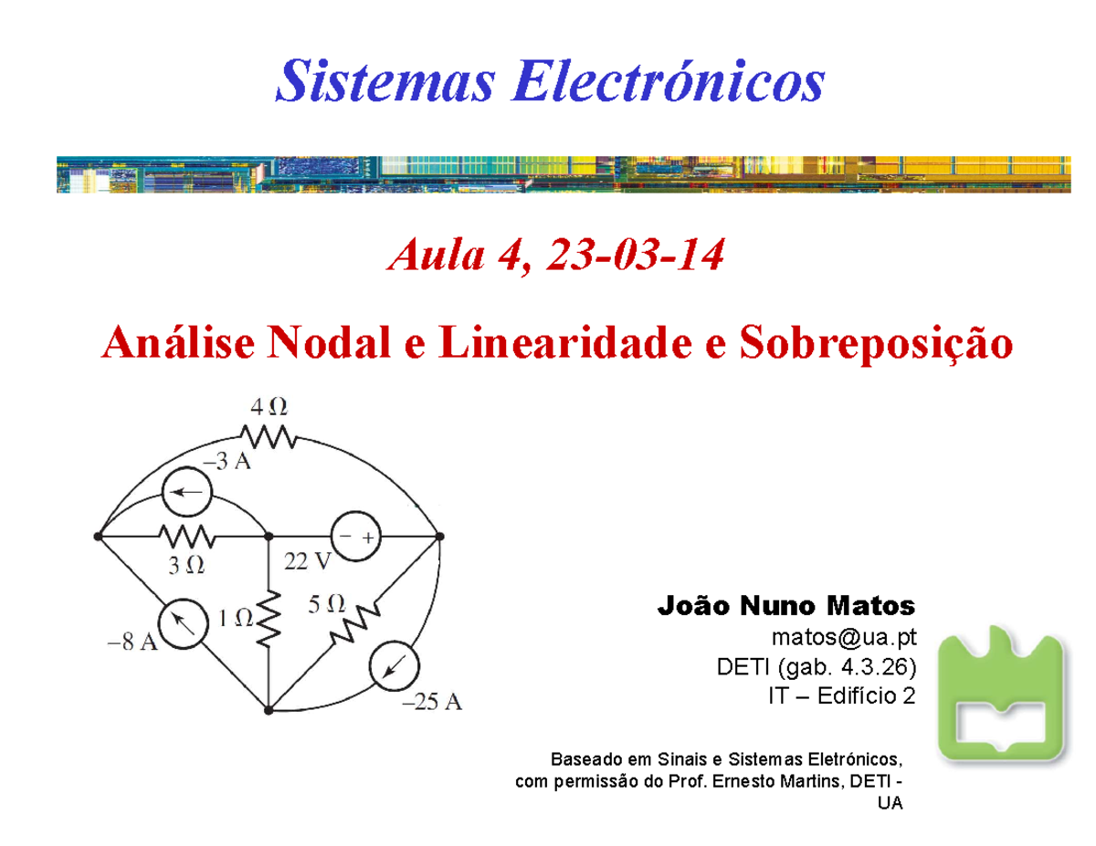 4 230314 An Nodal Linearidade Sobreposicao Sistemas Electrónicos Aula