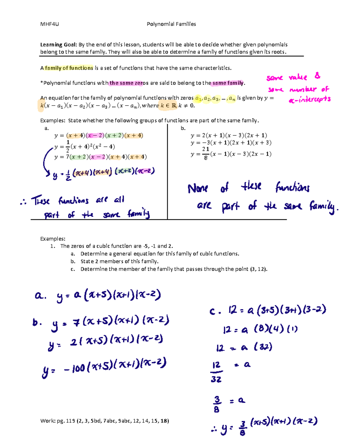 6 Families of Polynomial Functions - Warning: TT: undefined function: 32 MHF4U Polynomial ...