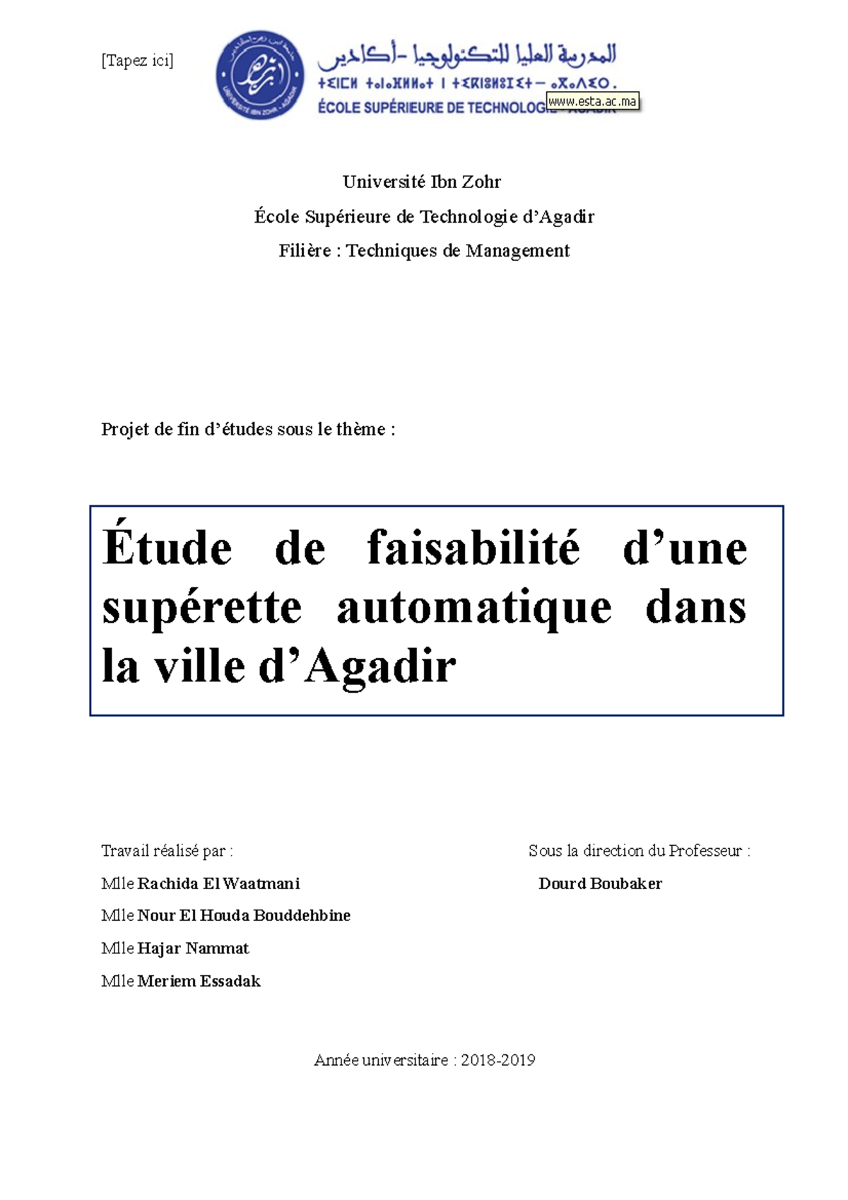 Projet fin d'étude- entrepreneuriat - [Tapez ici] Université Ibn Zohr ...