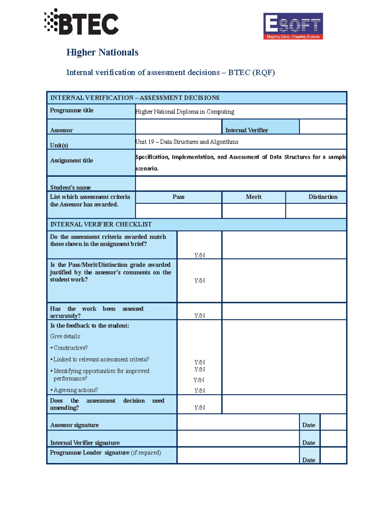 12. UNIT-19-DSA- Assignment Reworded 2021 - Higher Nationals Internal verification of assessment ...