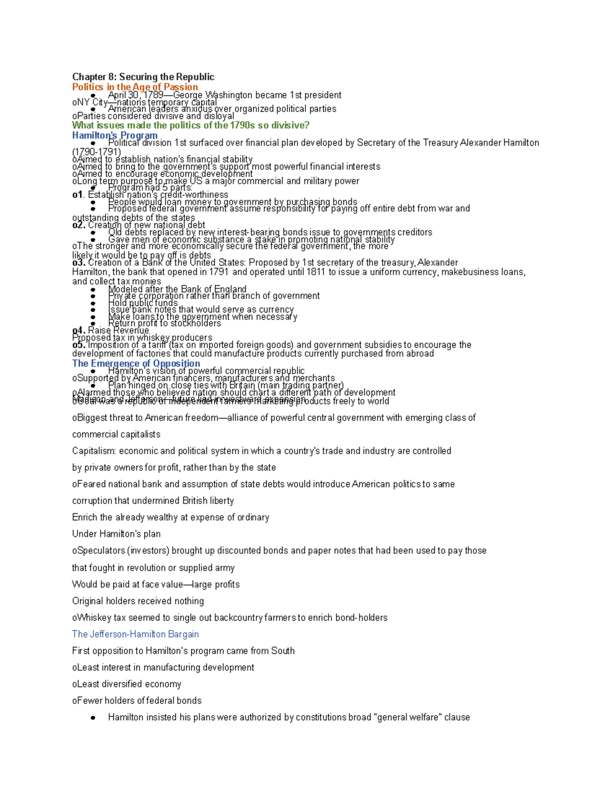 Ch 8 apush notes - history summary - Chapter 8: Securing the Republic ...