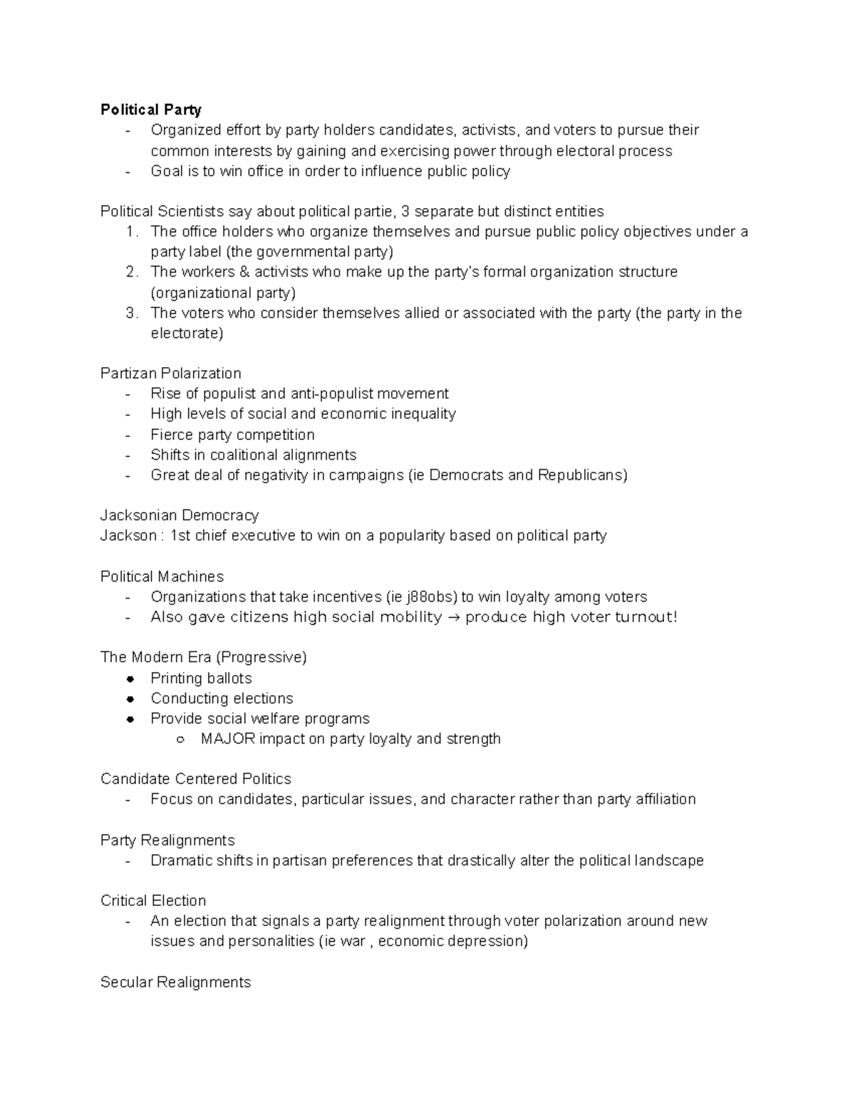 Gov Chapter 11 - Summary U.S. Government - Political Party Organized ...